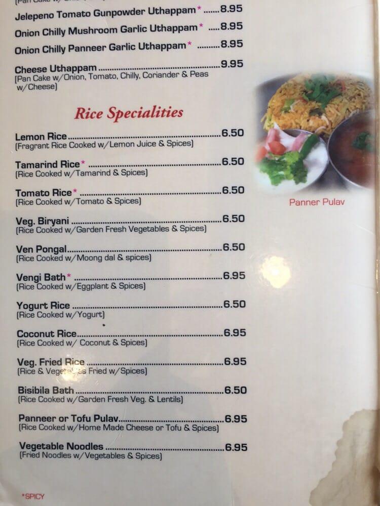 Menu at House of Dosas restaurant, Hicksville