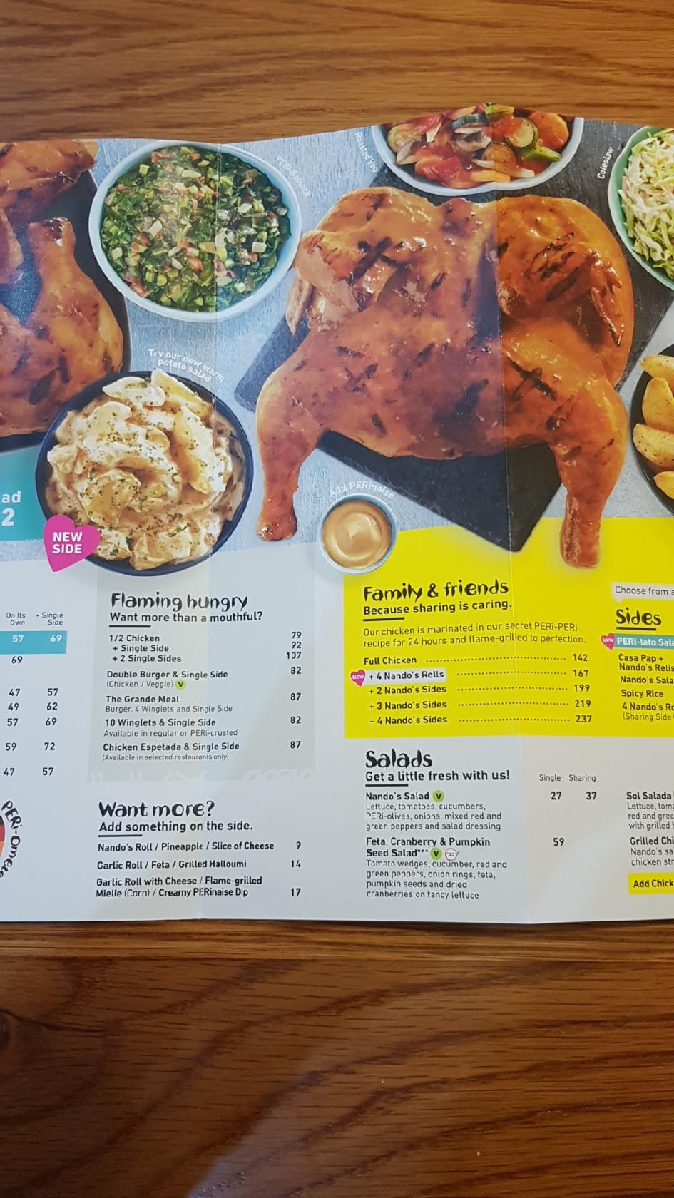 Speisekarte von Nando's Scottburgh restaurant, Scottburgh
