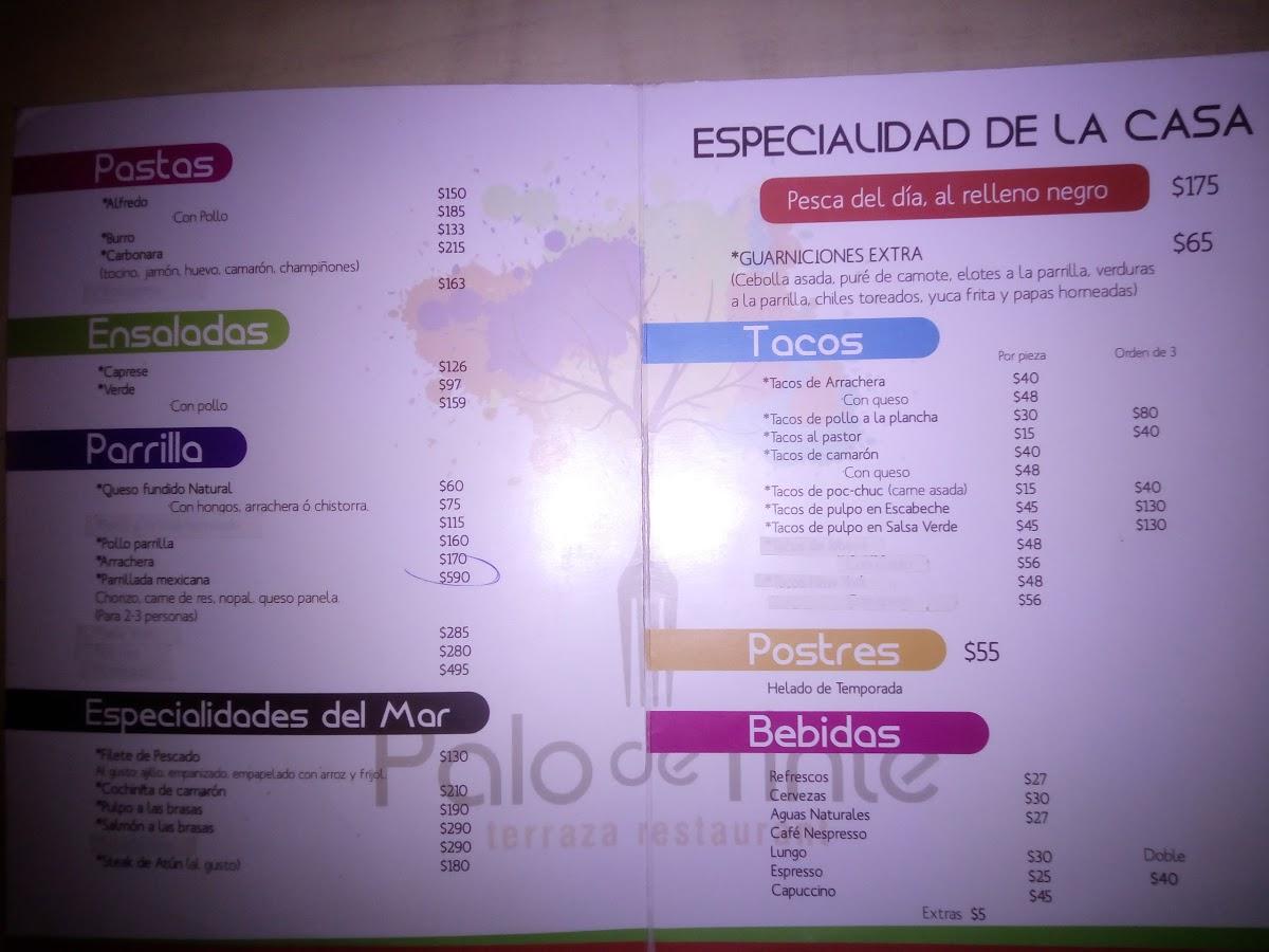 Menu at Palo de Tinte restaurant, Bacalar