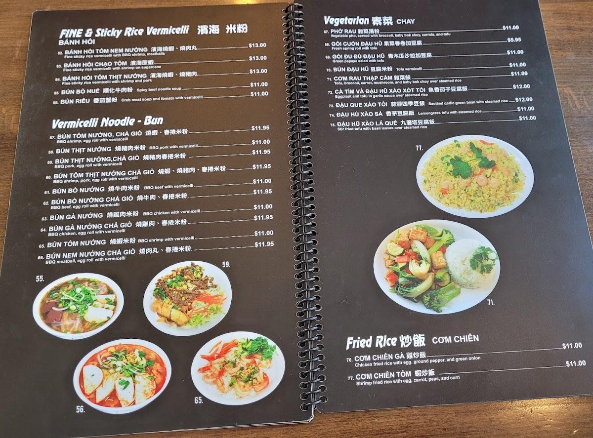 Menu at Pho Saigon restaurant, South San Francisco