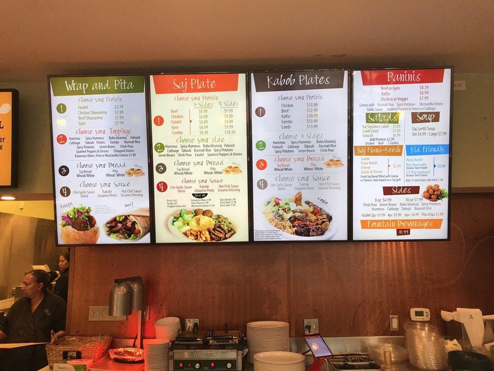 Menu at Saj Fresh Grill restaurant, Aurora, S Parker Rd