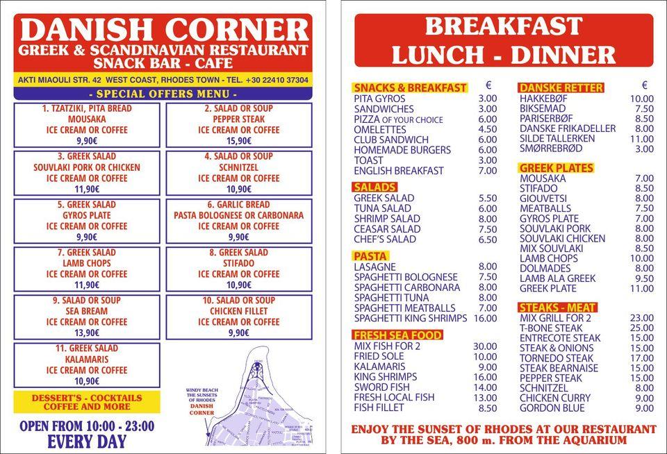 Menu at Danish Corner Greek-Scandinavian Restaurant, Rhodes