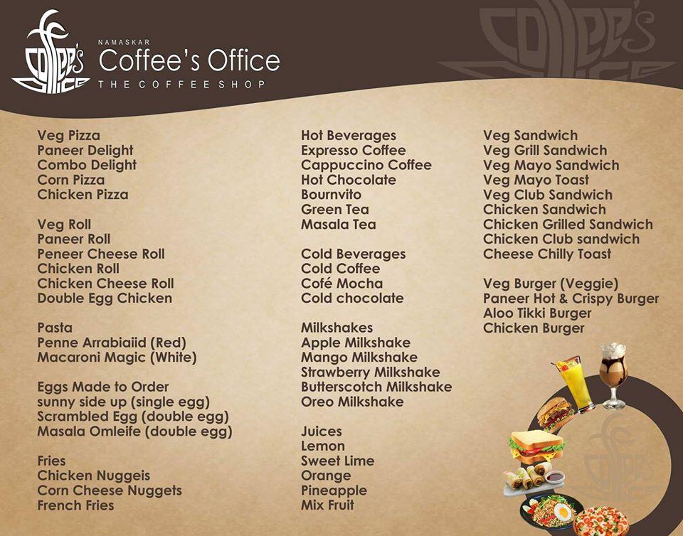 Menu at The Coffee's Office, Pune