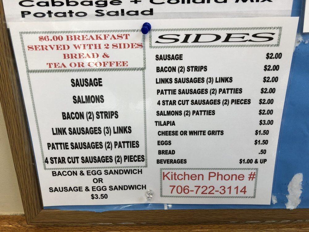 Menu at United House of Prayer cafe, Augusta
