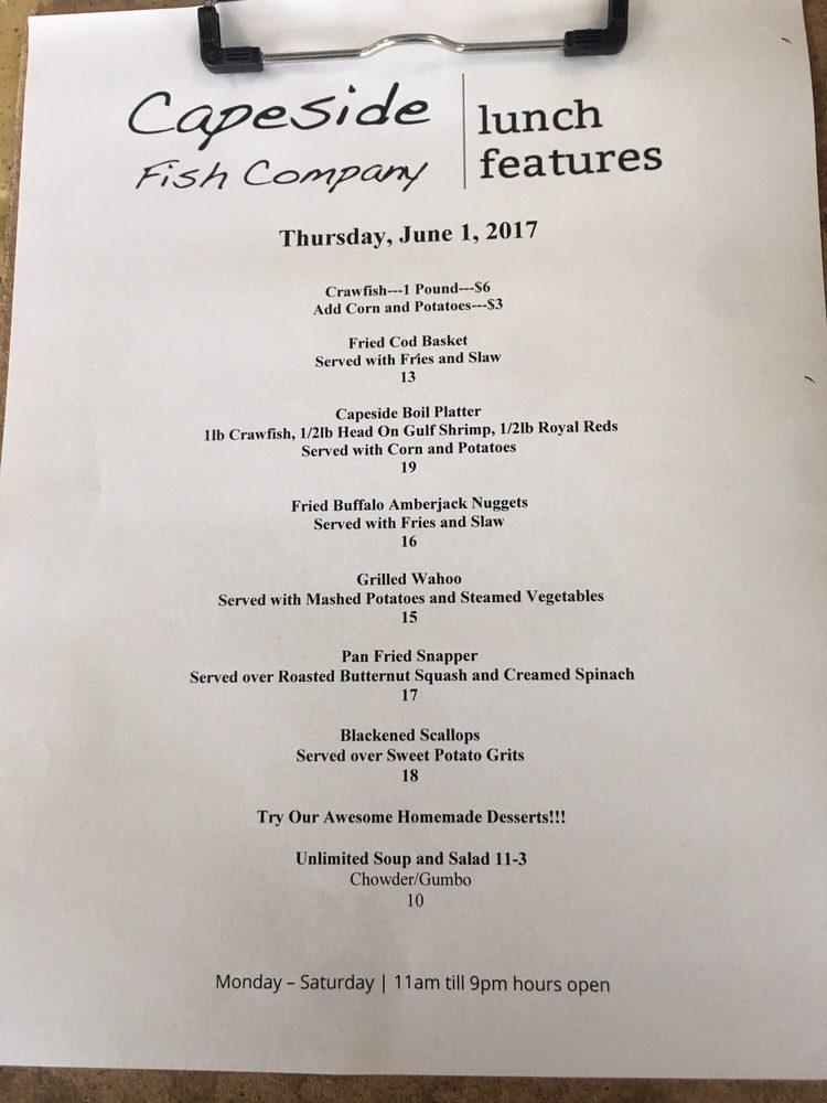 Menu at Capeside Fish Company restaurant, Rainbow City, 726 W Grand Ave