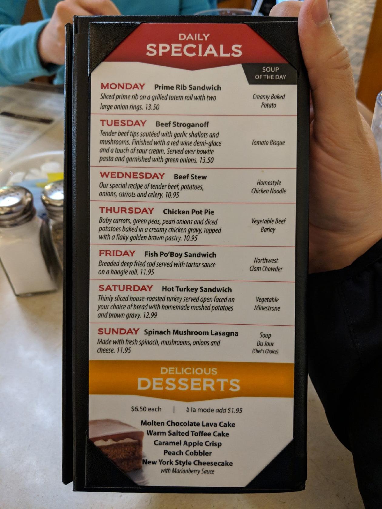 Menu at Cascade Grill restaurant, Portland, N Vancouver Way