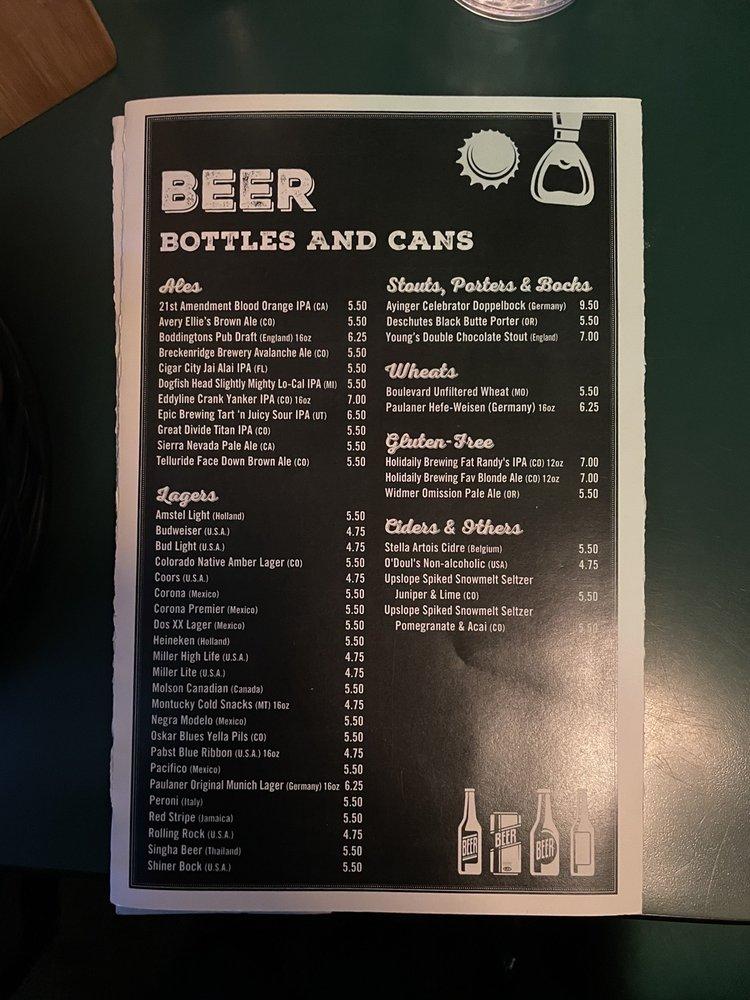 Menu at Downstairs at Eric's pizzeria, Breckenridge