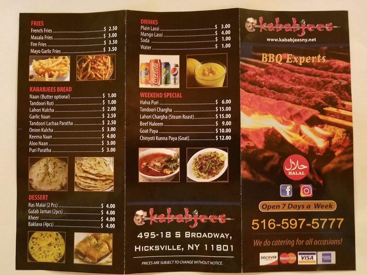 Menu at Kababjees BBQ, Hicksville