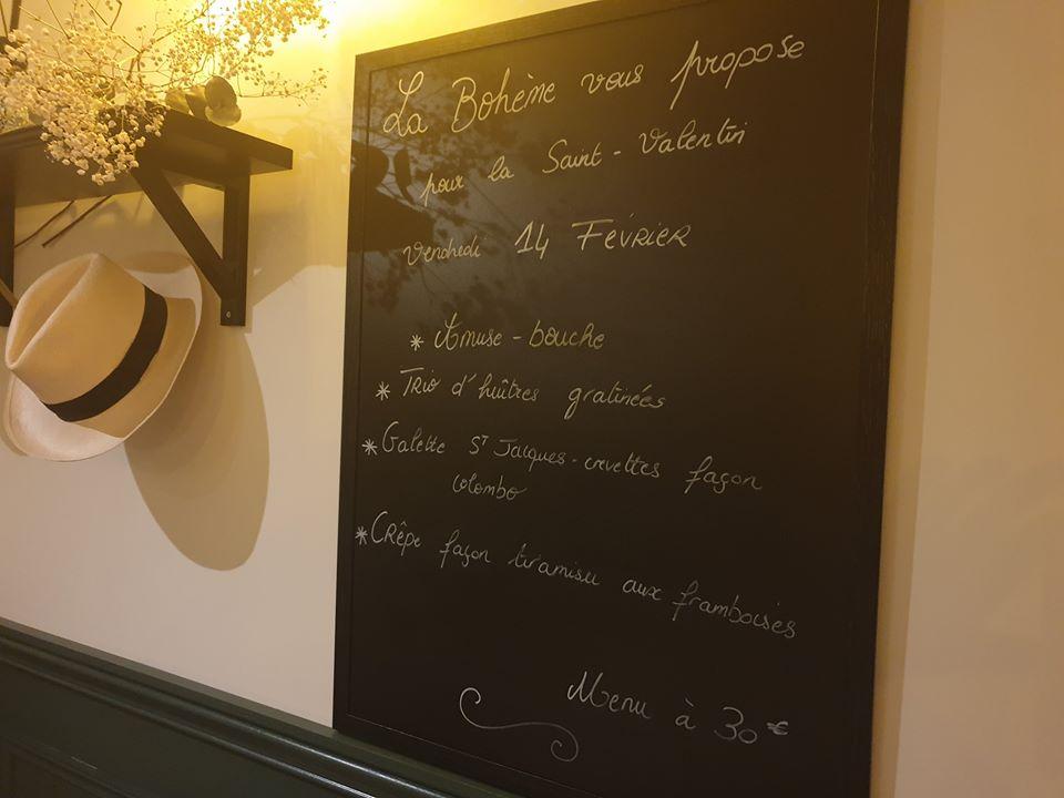 Menu au La Bohème restaurant, Barfleur