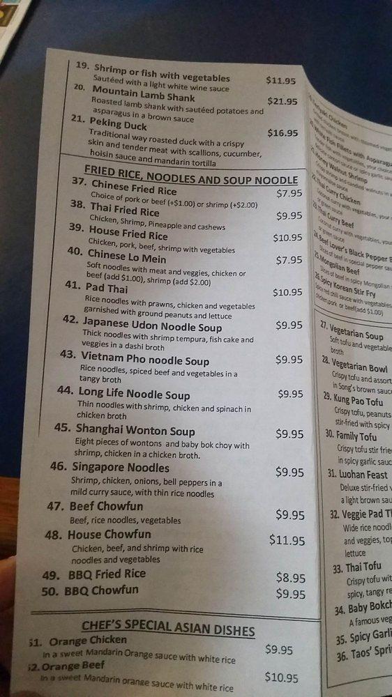 Menu at Song's Restaurant, Taos