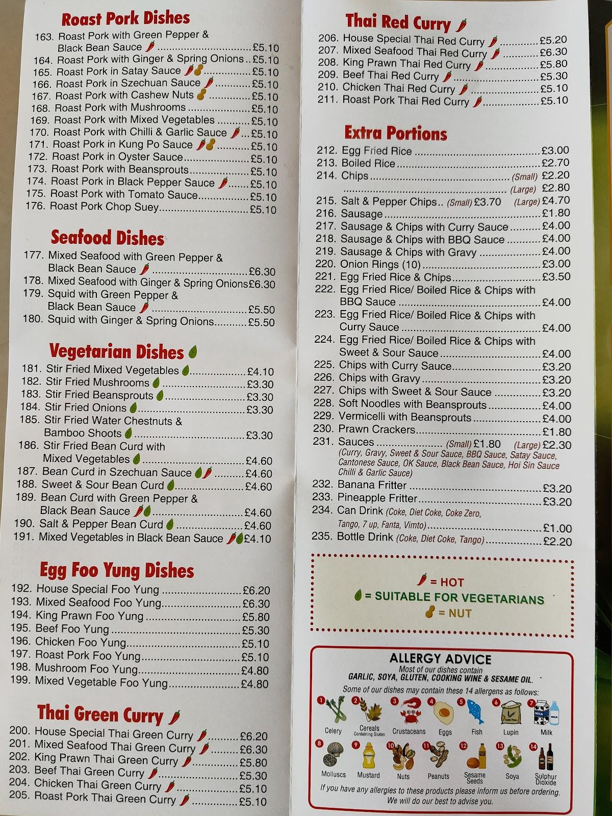 Menu at tasty house chinese take away restaurant, Morecambe
