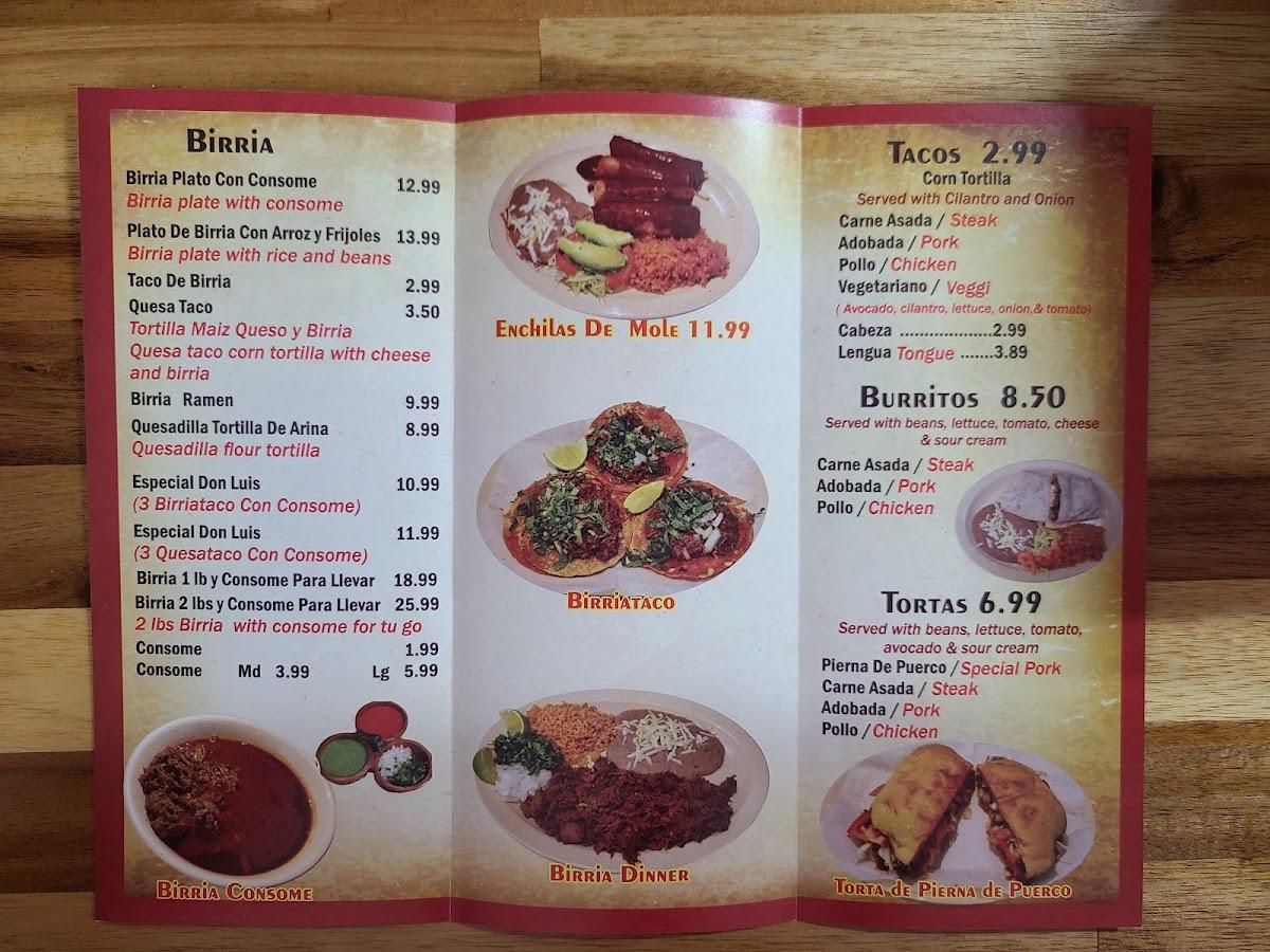 Menu at Birrieria Don Luis restaurant, Chicago