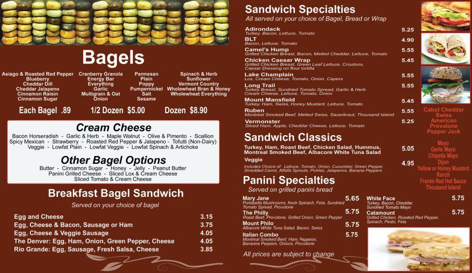 Menu at Burlington Bagel Bakery & Cafe, South Burlington