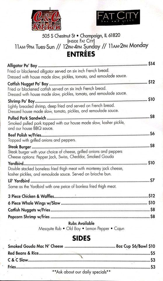 Menu at C&C Kitchen restaurant, Champaign