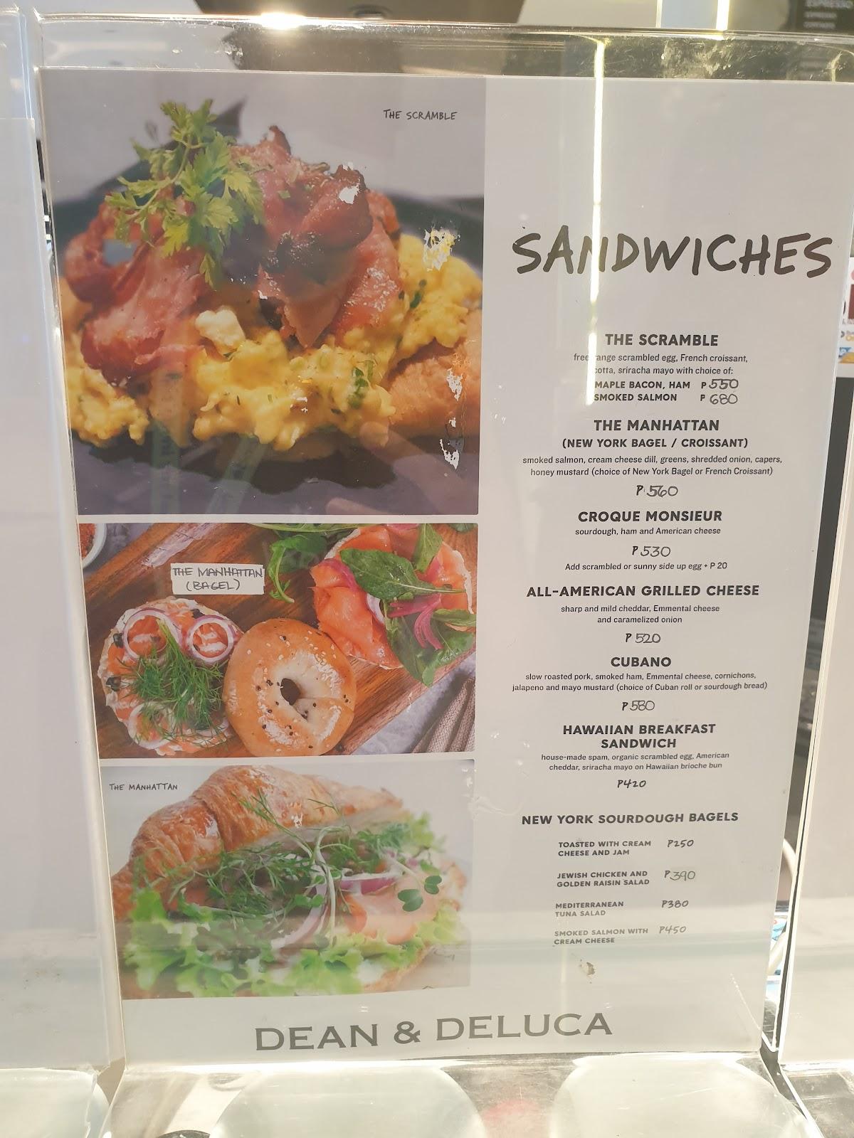 Menu at Dean & Deluca cafe, Makati, 109 Valero
