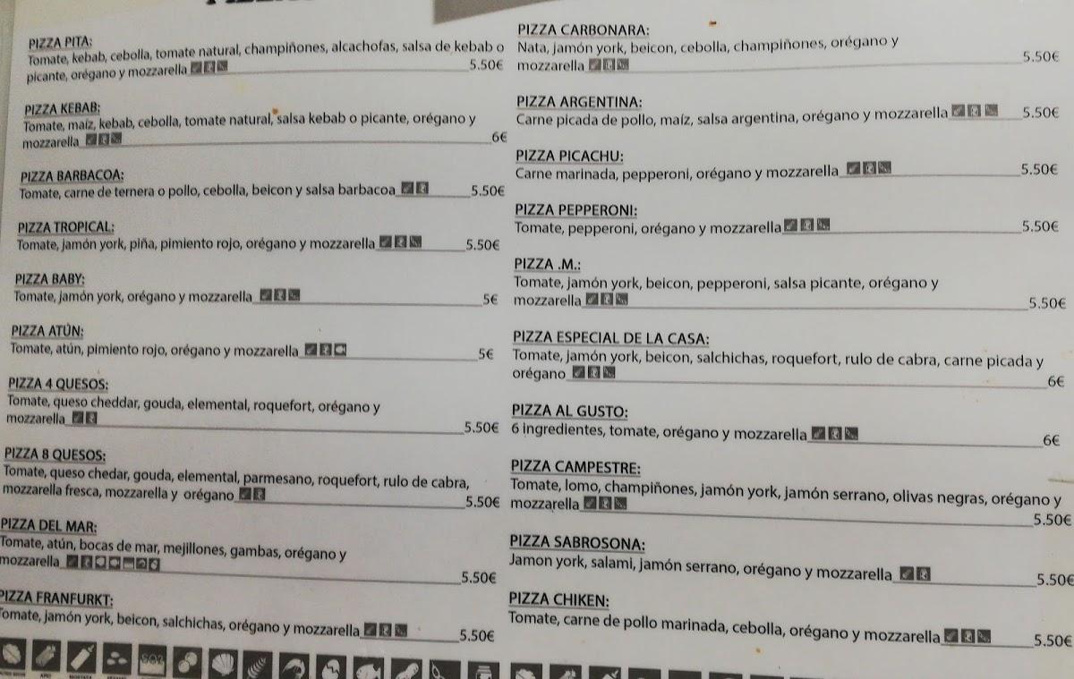 Menu at El sótano pizzas restaurant, Encinas Reales