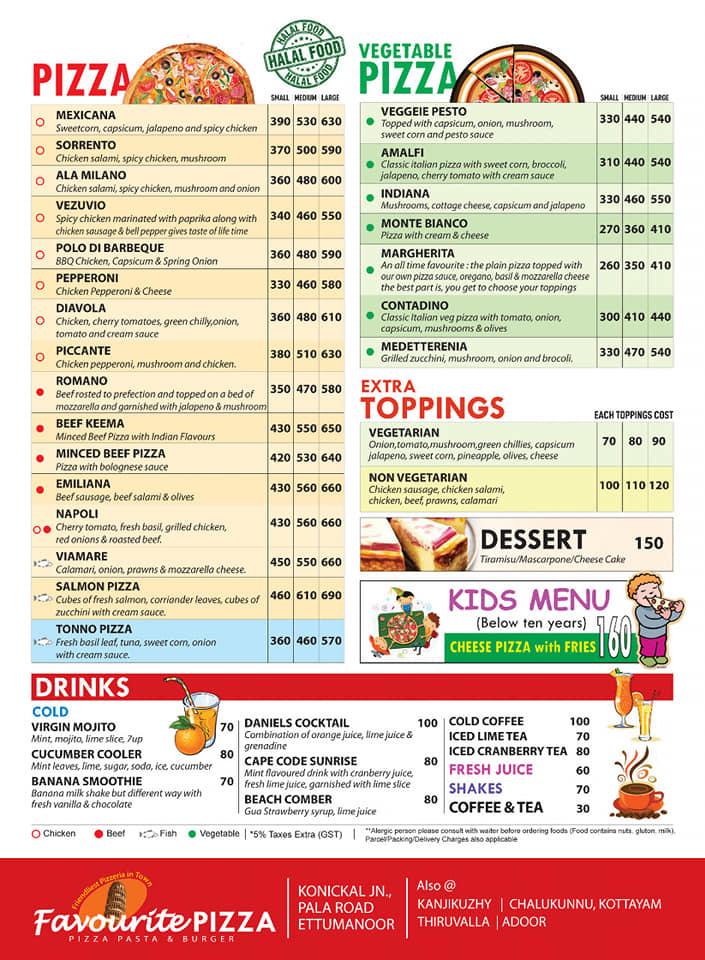 Menu at Favourite Pizza, Ettumanoor