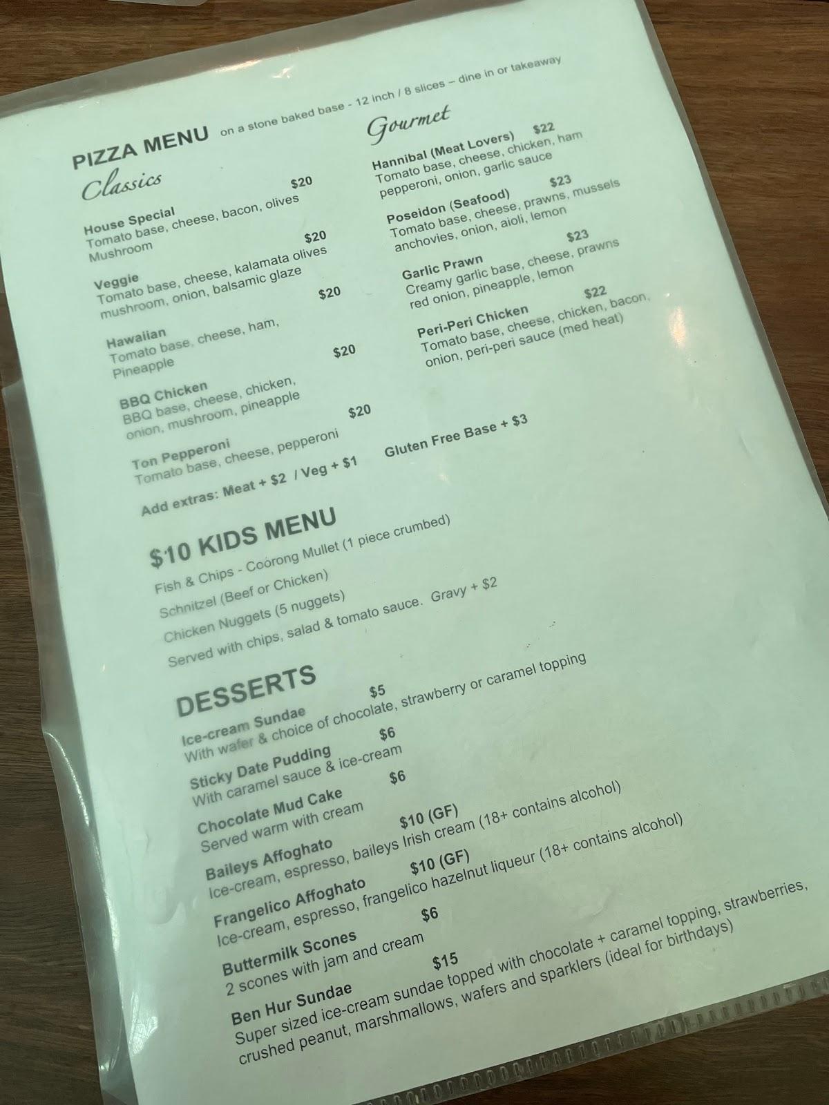 Menu at Freshies Cafe, Meningie
