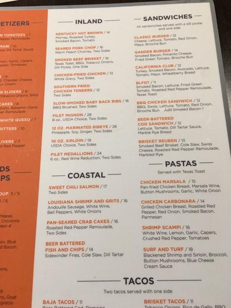 Menu at Gander, an American Grill pub & bar, Louisville