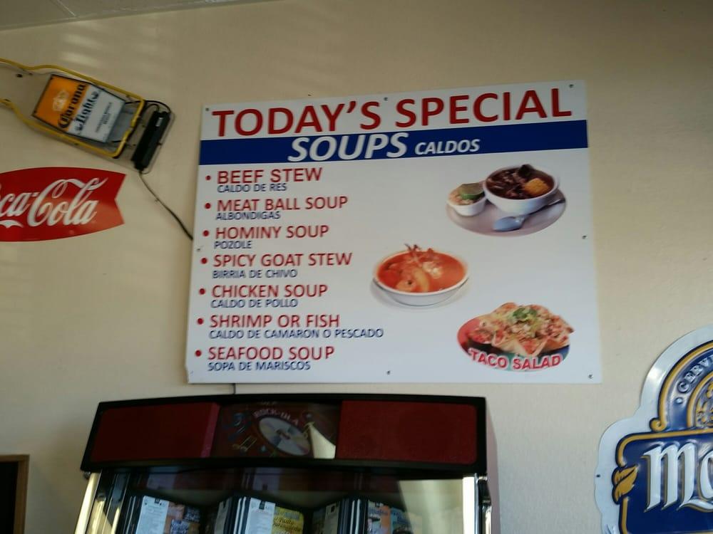 Menu at Jugos Vallarta restaurant, Corona
