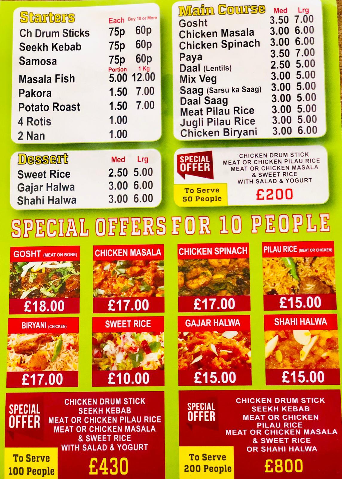 Menu At Lahore Catering Bradford