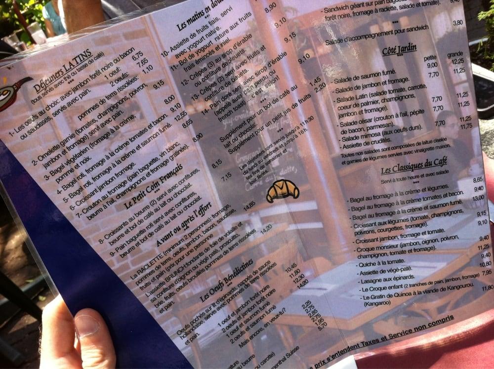 Menu at Le Petit Coin Latin restaurant, Québec City