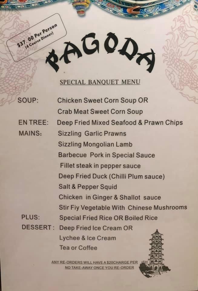Menu at Pagoda Chinese Restaurant, Atherton
