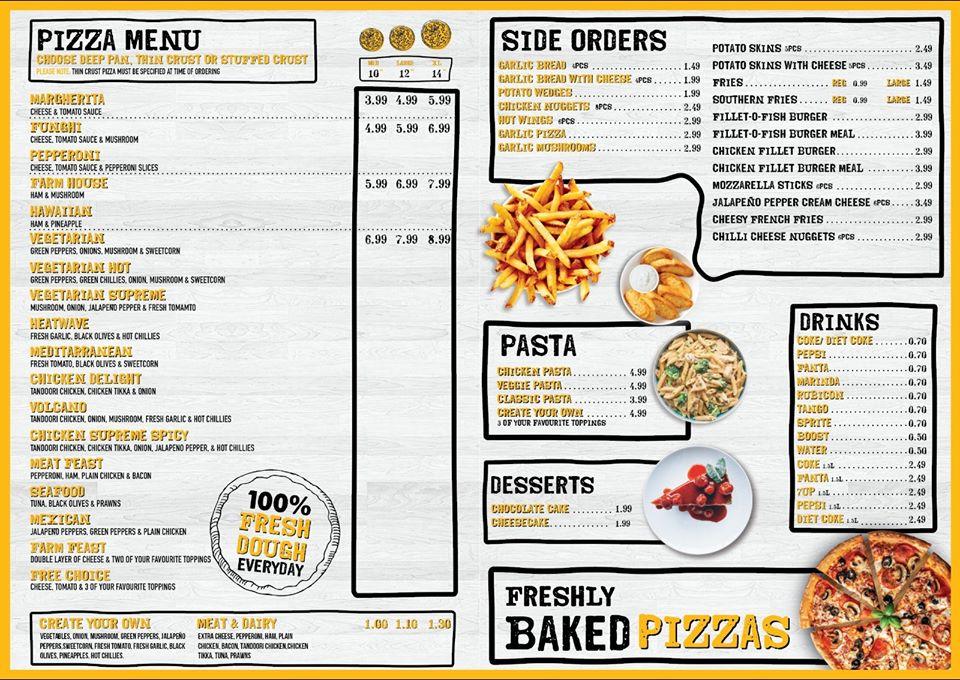 Menu at Pizza Frame pizzeria, Birmingham