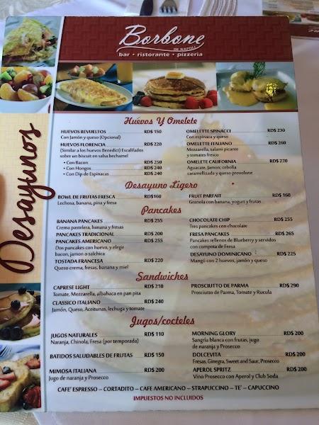 Menu at Restaurante Borbone de Napoli, Santo Domingo