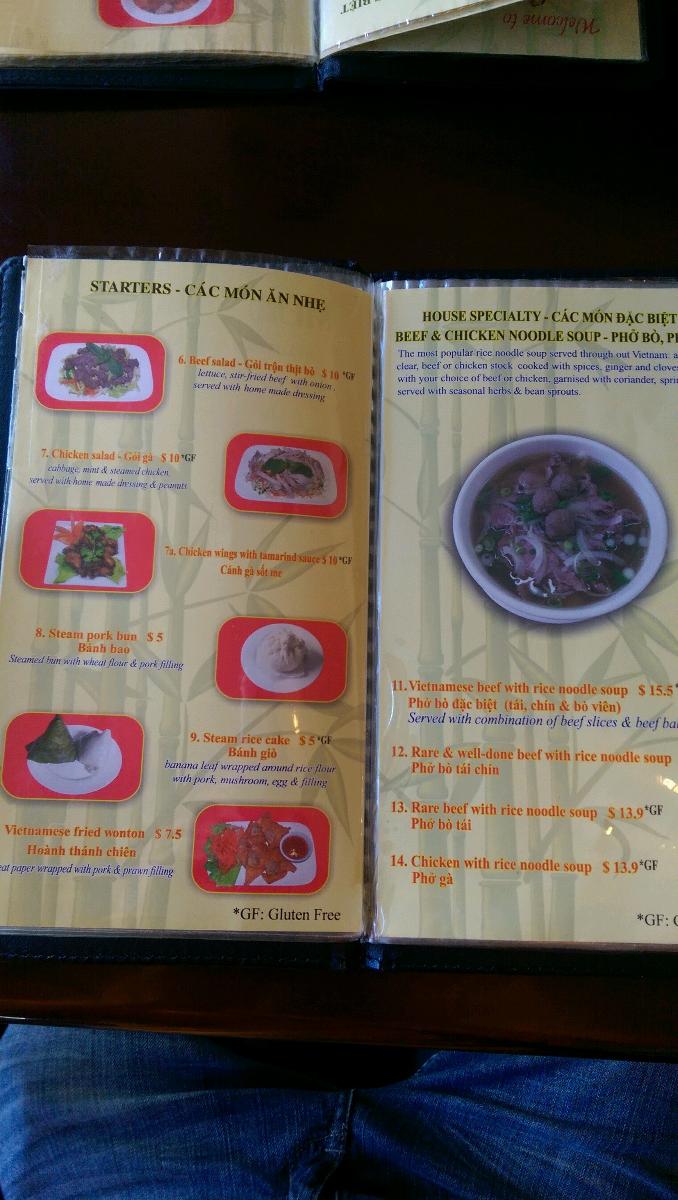 Menu at Saigon Taste restaurant, Wellington