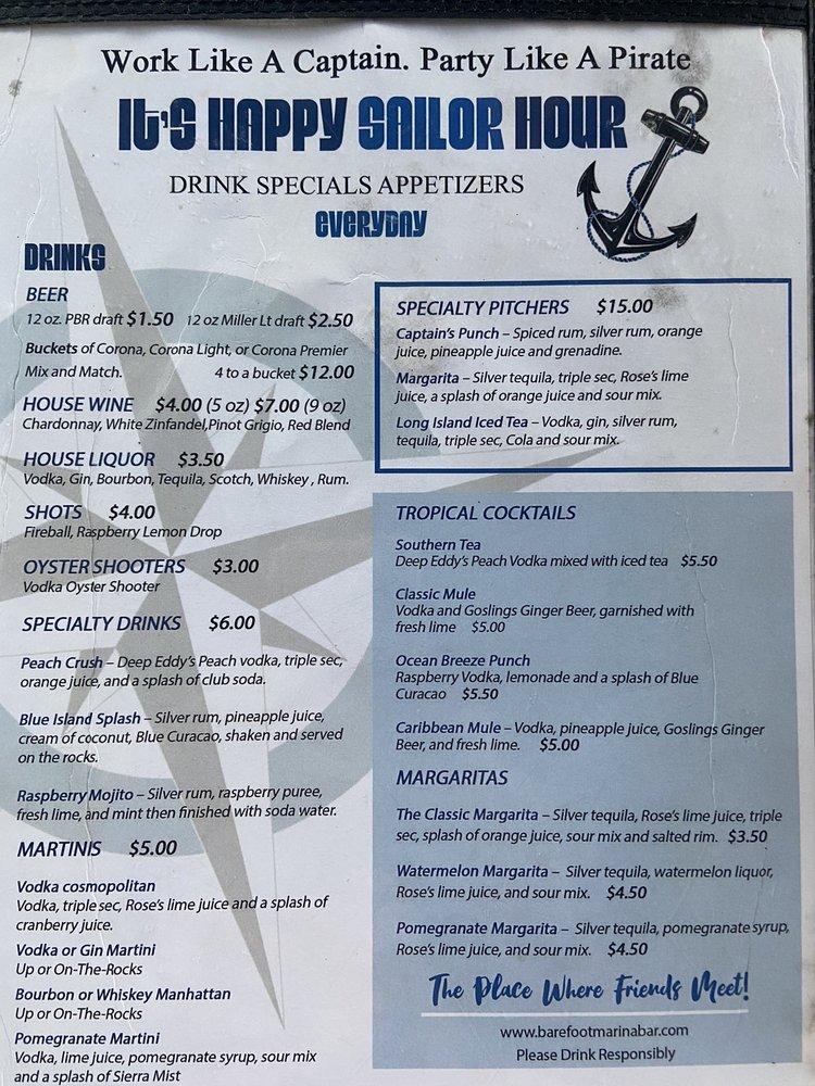 Menu at The Marina Bar and Grill at Barefoot Resort, North Myrtle Beach