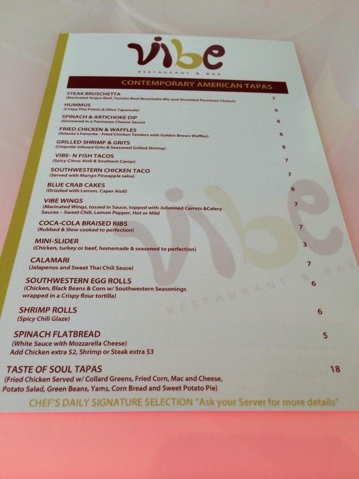 Menu at Venue Lounge and Bar, Atlanta