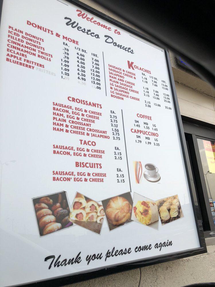 Menu at Westco Donuts, Stafford