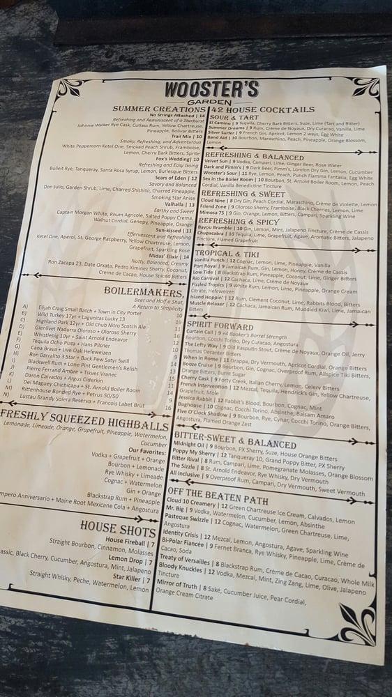 Menu at Wooster's Garden pub & bar, Houston