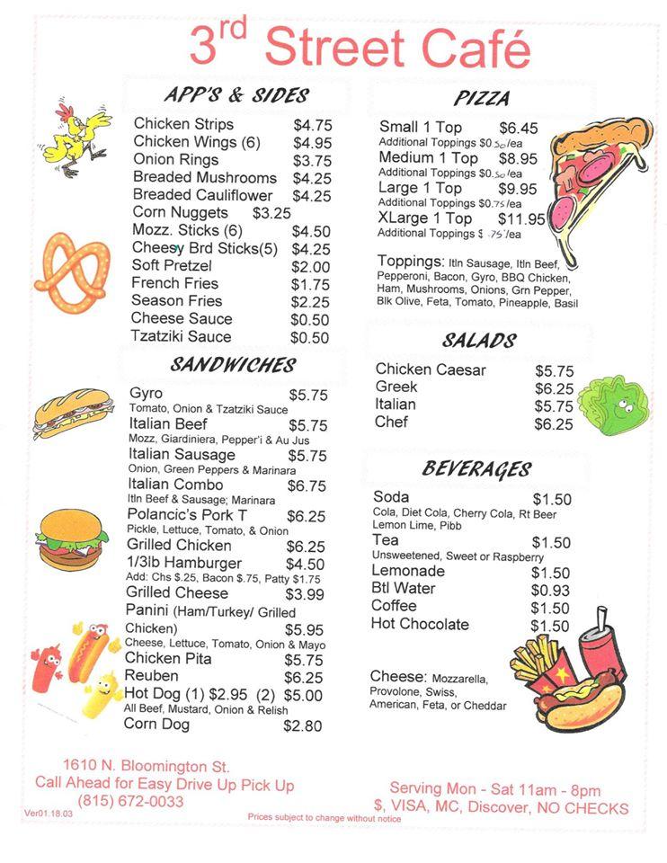 Menu at 3rd Street Cafe, Streator, N Bloomington St