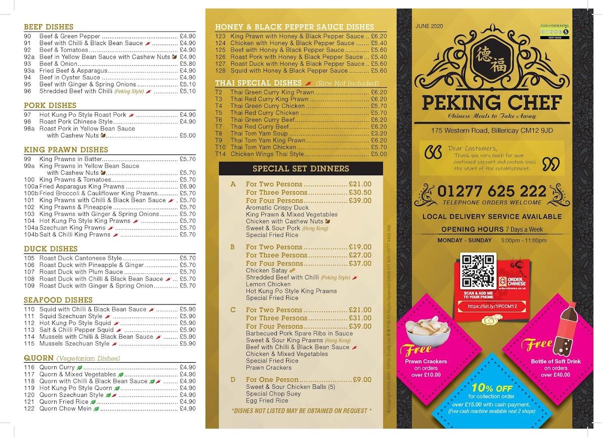Menu at Peking Chef fast food, Billericay