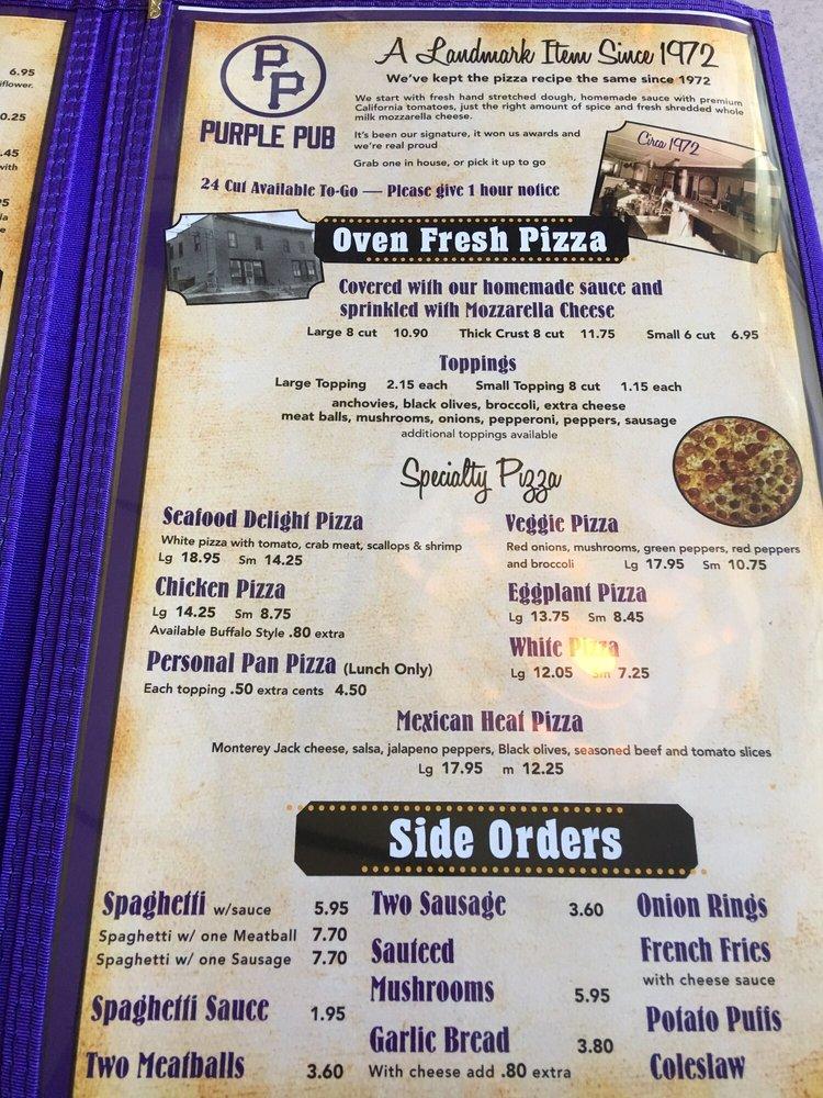Menu at Purple Pub, Watervliet