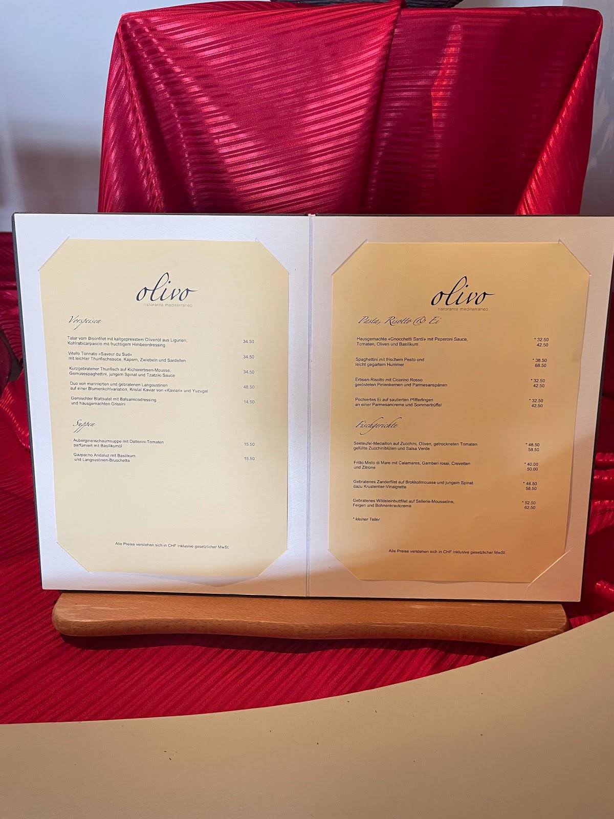 Speisekarte von Restaurant Olivo, Luzern