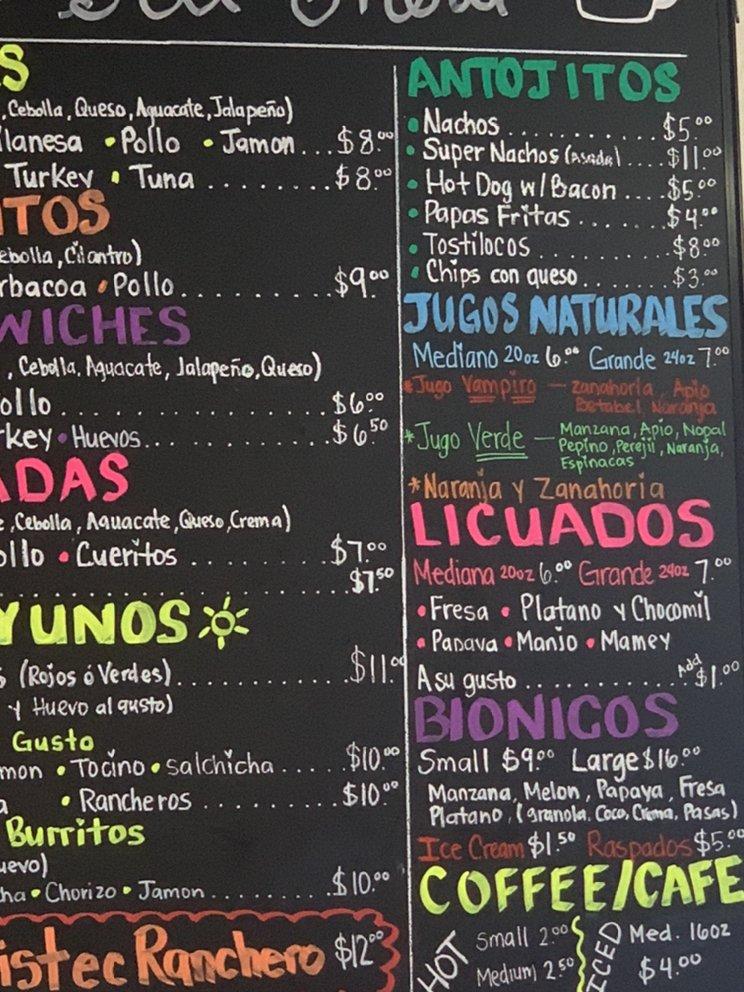 Menu at Bionicos Y Cafe Bell, Bell