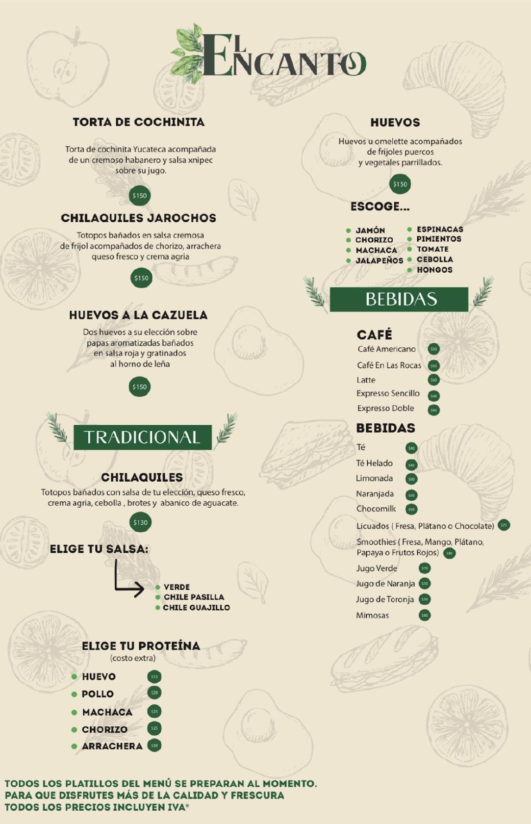 Menu at El Encanto Restaurante, La Paz