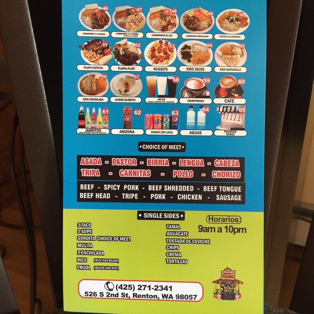 Menu at El Kiosko restaurant, Renton, 526 S 2nd St