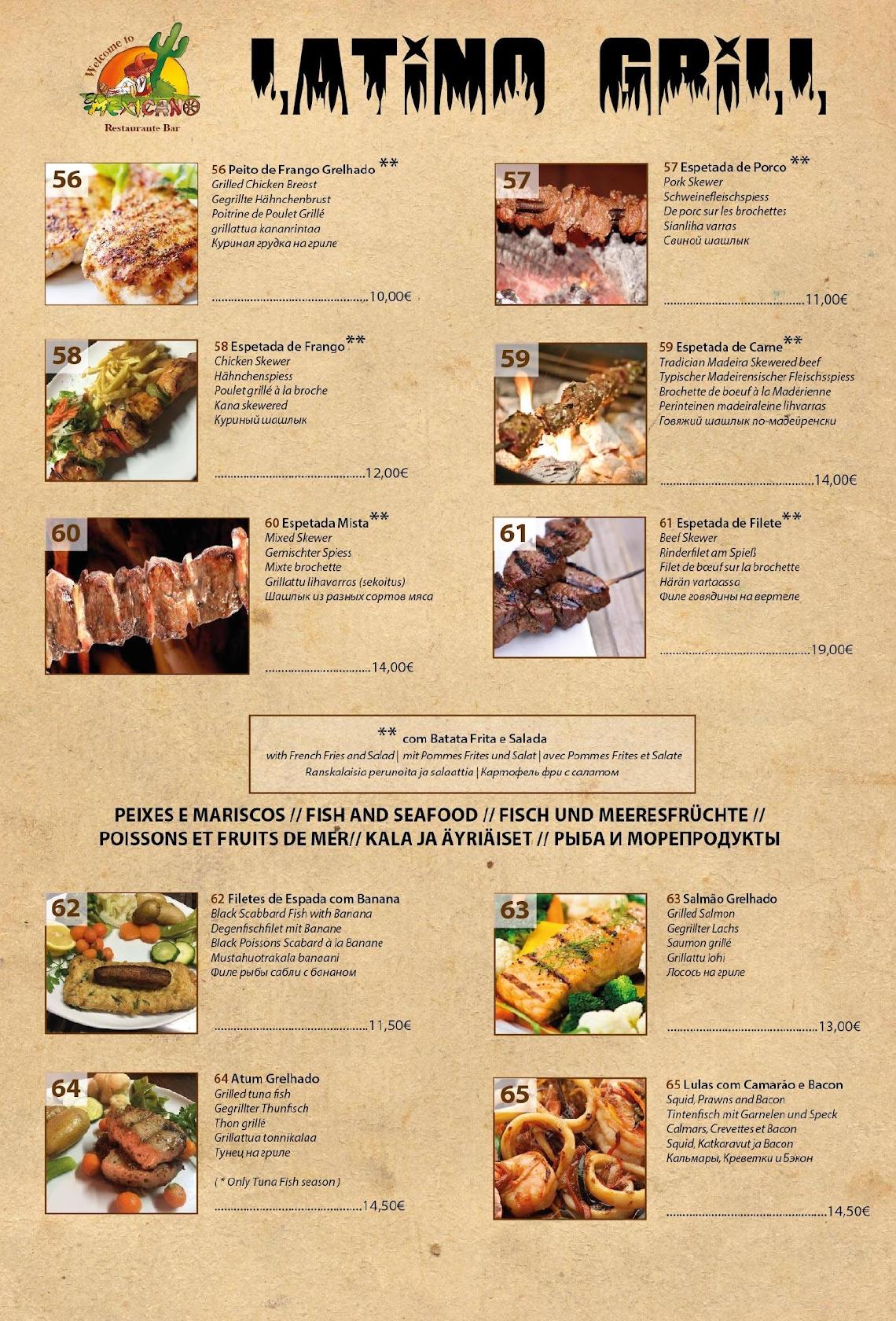 Menu em El Mexicano pub & Bar, Funchal