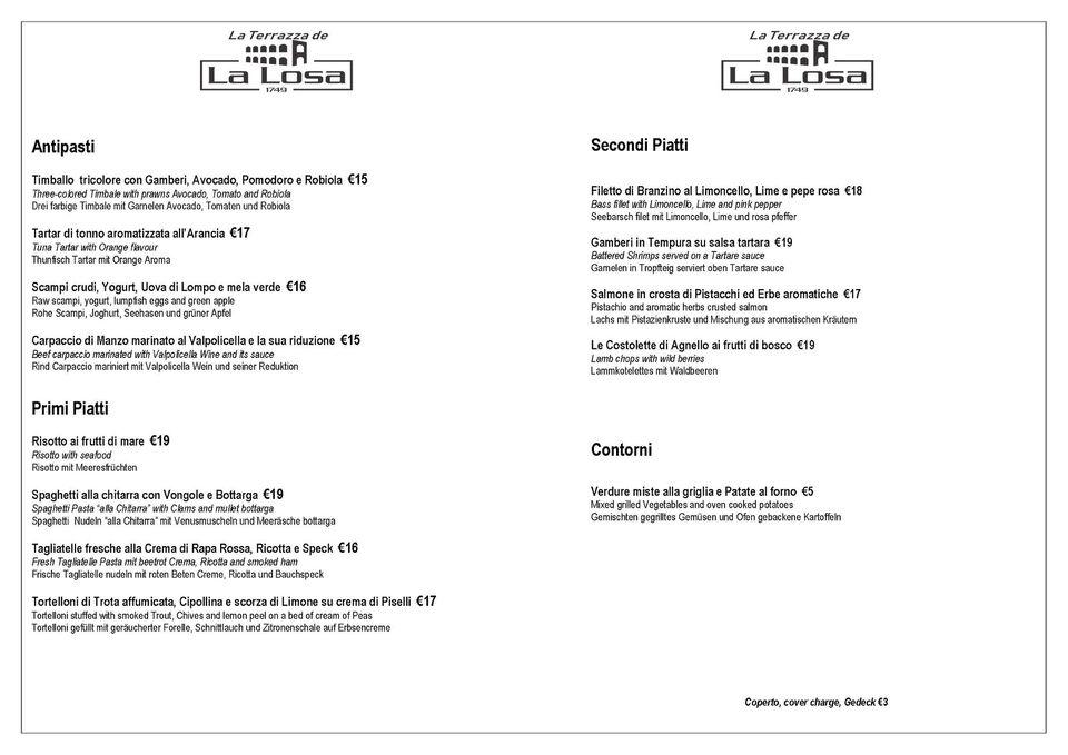 Menu au La Losa Ristorante Pizzeria, Garda