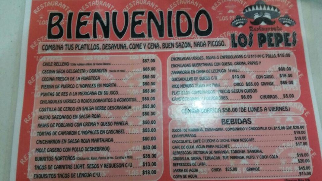 Carta del restaurante Los Pepes, Santiago del Querétaro, Acceso a 5 del ...