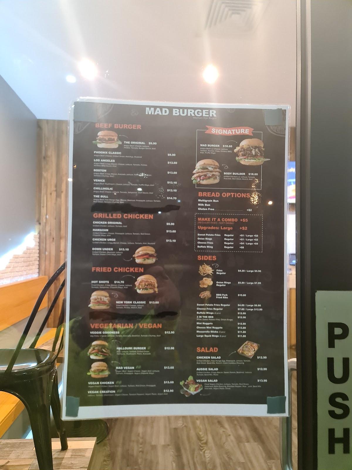 Carta del restaurante Mad Burger Redcliffe, Redcliffe