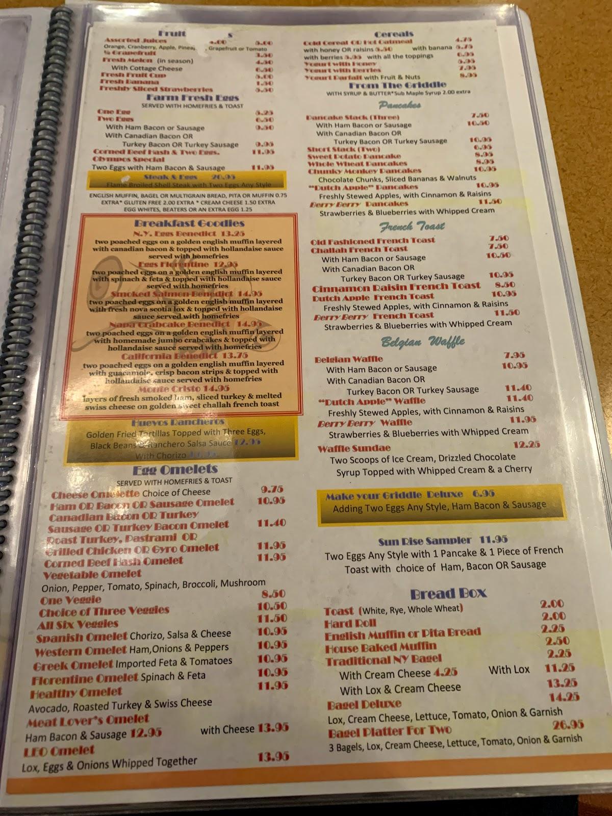 Menu at Olympic Diner restaurant, Mahopac