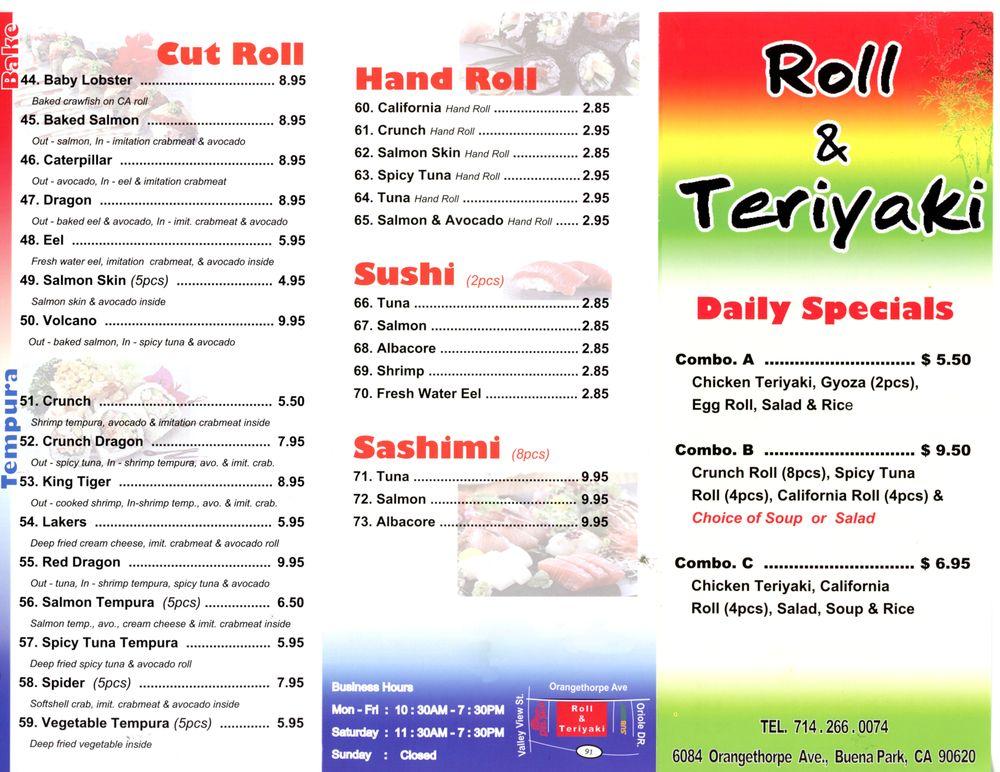 Menu at Roll & Teriyaki restaurant, Buena Park