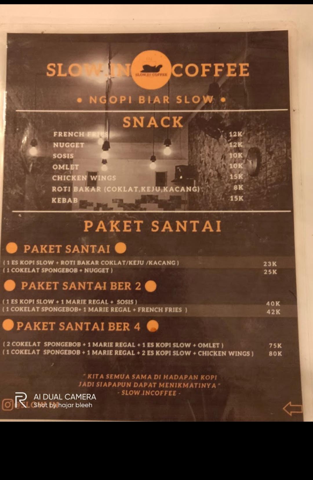 Menu at SLOW.IN COFFEE HANURA, West Jakarta