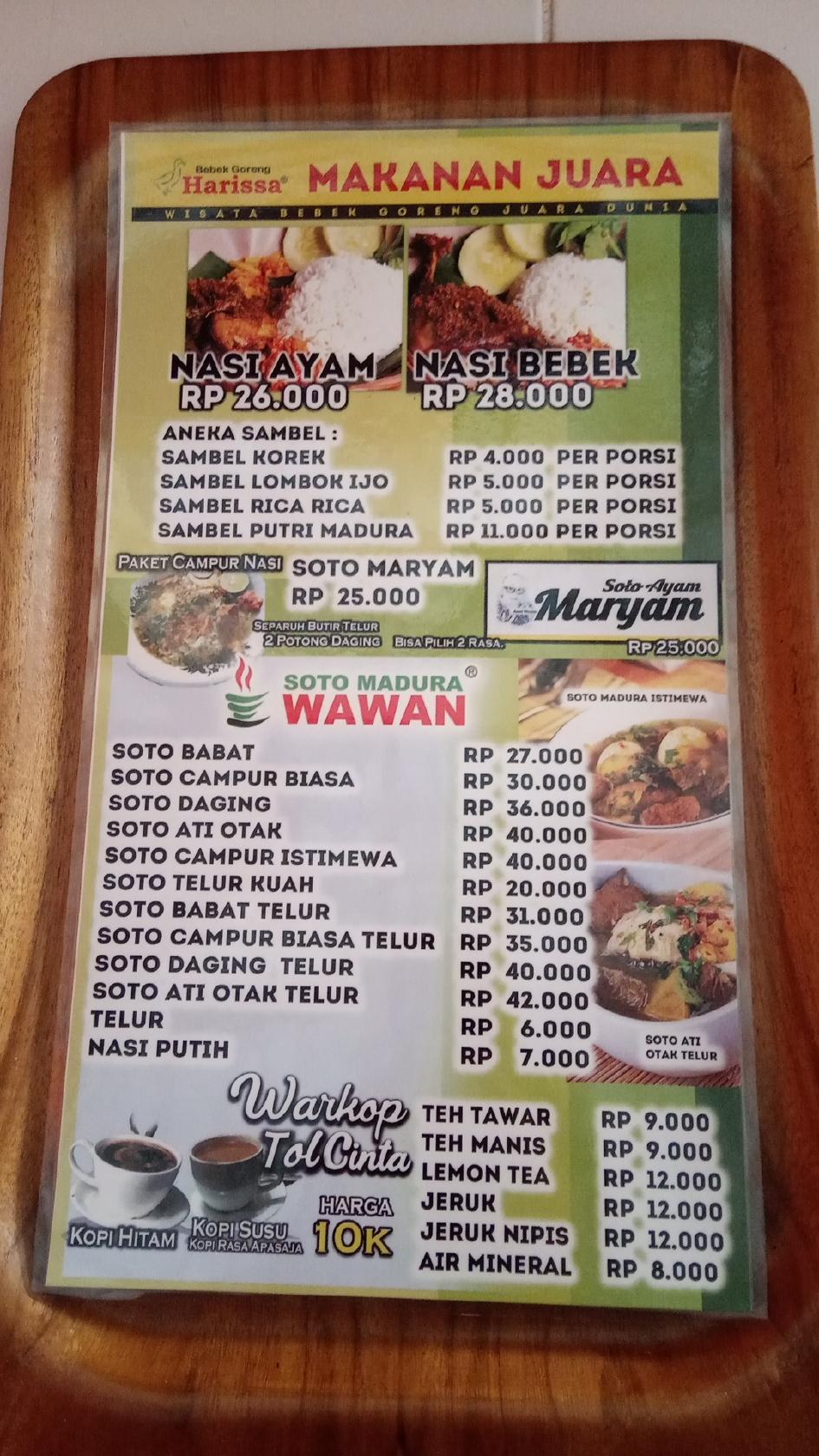 Menu at SOTO WAWAN MADURA & BEBEK GORENG HARISSA restaurant, Pasinan ...