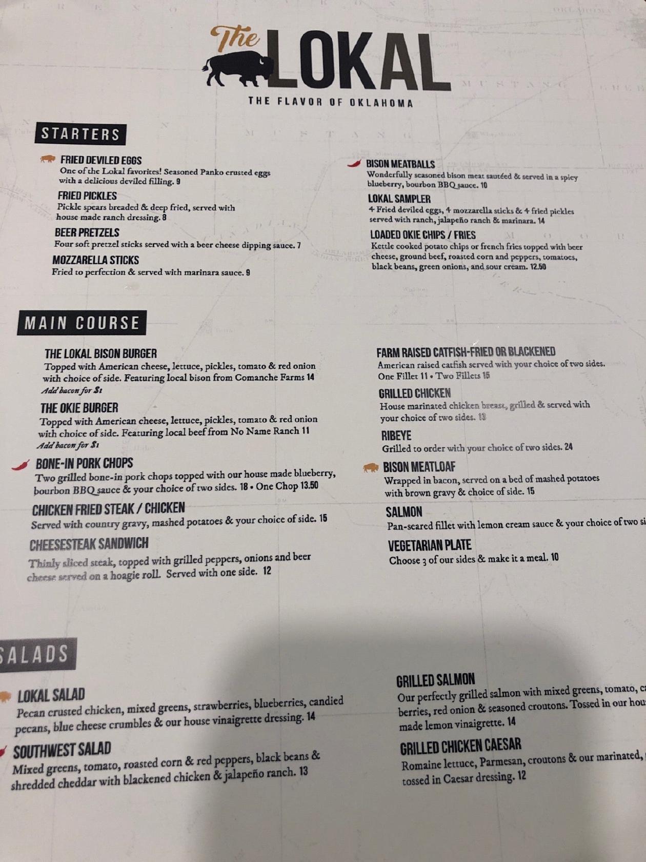 Menu at The Lokal Yukon pub & bar, Yukon